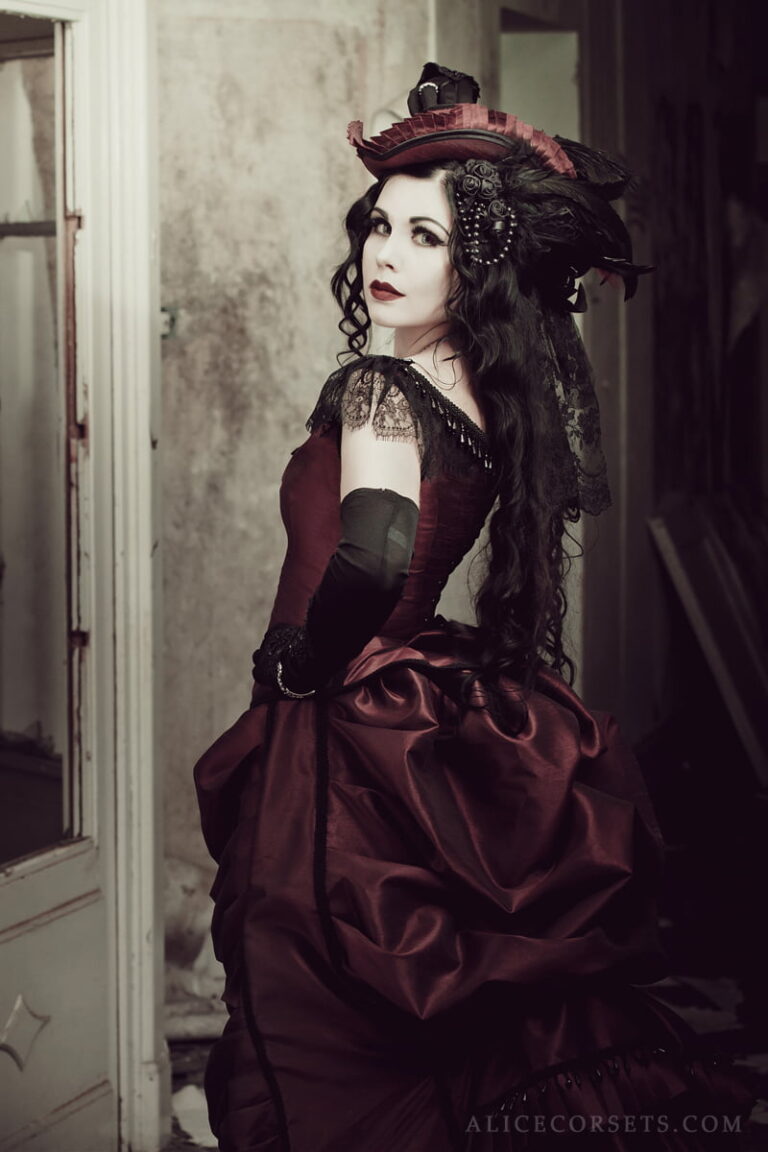 Burgundy Goth Victorian Bustle Gown | Alice Corsets